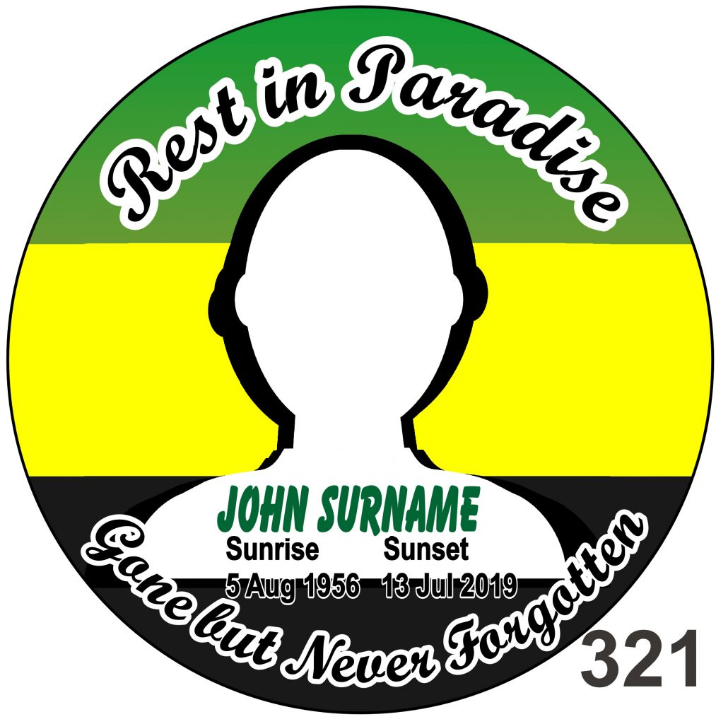 Funeral badge designas. Upload your photograph and select your text