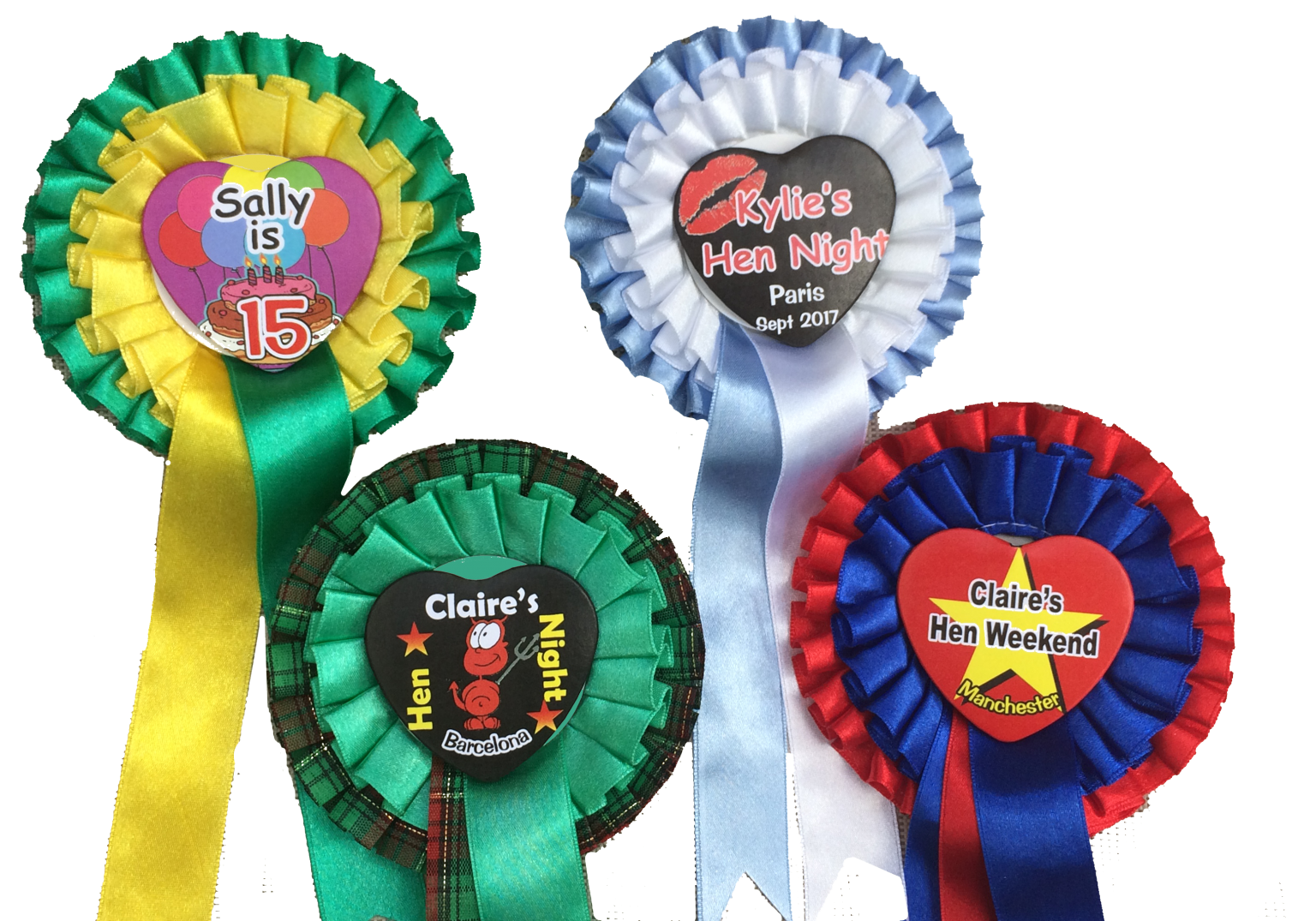 Heart shaped badges. Individually personalised for your special occasion.